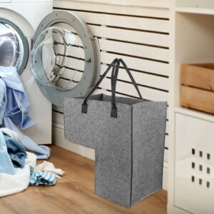 Small Basket L-Shape Stair Basket Organizer, Foldable Stair Baskets, Fabric Staircase Storage Organizer with Leather Handles, Stair Tidy Basket Bin for Laundry Basket