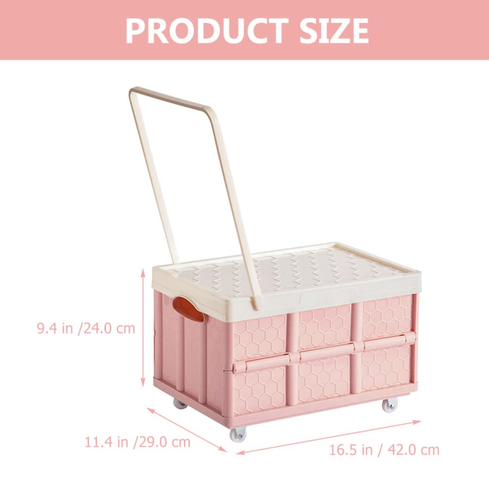 Cabilock Grocery Cart Foldable Storage Bin Collapsible Storage Box Lidded Clothes Storage Box Utility Wagon Beach Camping Garden Shopping Cart with Wheel for Grocery Container Pink