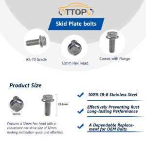 Skid Plate Bolts Compatible with Toyota 4Runner Tacoma FJ Cruiser Tundra Sequoia Land Cruiser 304 Stainless Steel 12mm Hex Head 4 Pack