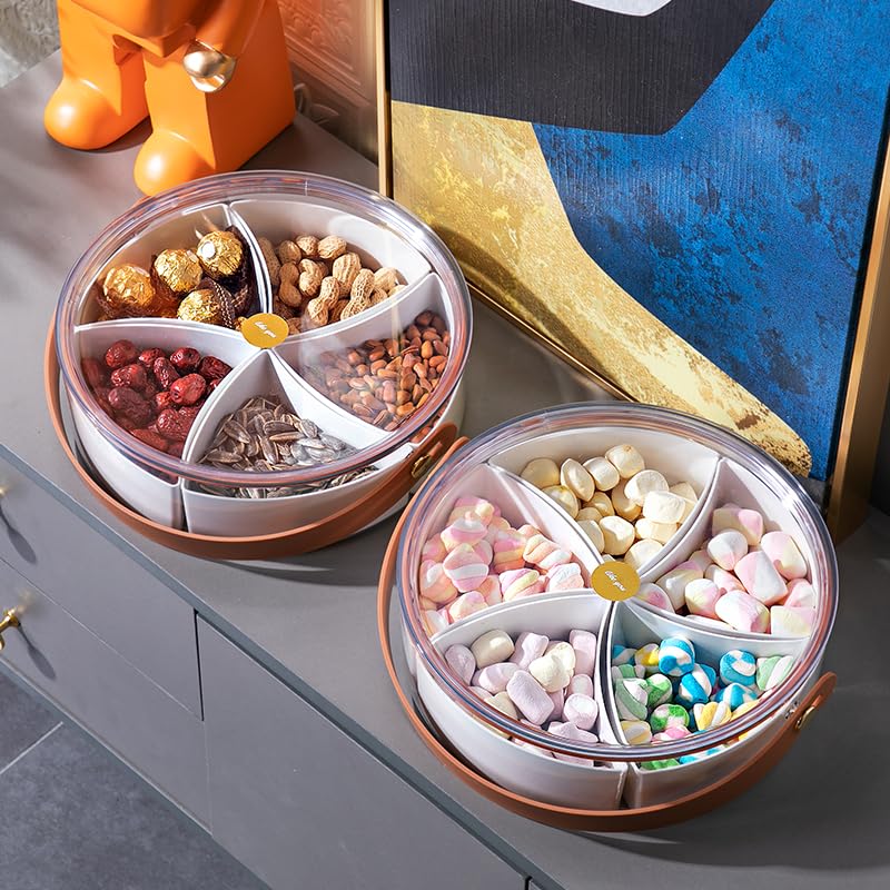 Divided Serving Tray with Lid and Handle Snackle Box Charcuterie Container Portable Snack Platters Clear Organizer for Candy, Fruits, Nuts, Snacks, for Parties, Entertaining, Picnic