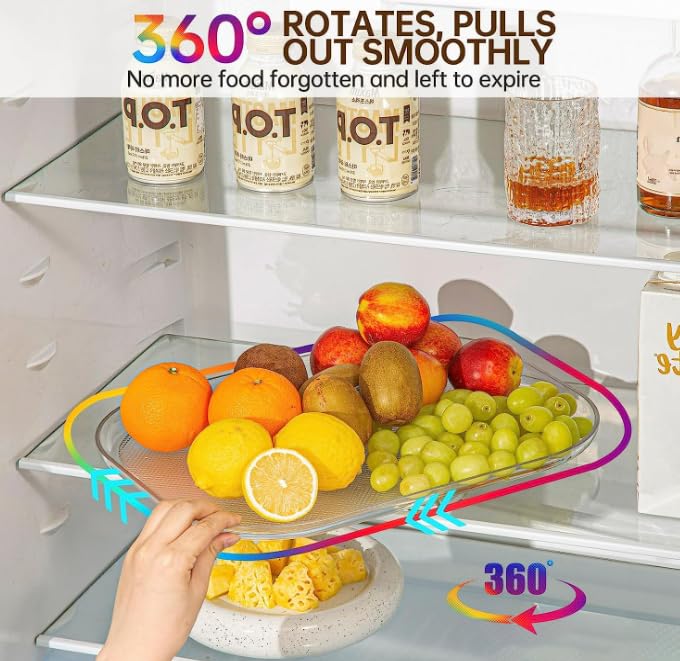 Square Lazy Susan Organizer for Refrigerator,Clear Rotating Lazy Susan Spice Organizer for Cabinet,Dining Table,Pantry,Countertop,Fridge,Kitchen (1pcs)