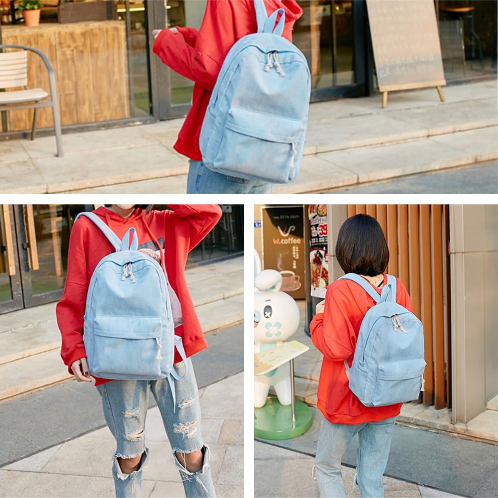 BILIPOPX Kawaii Cute Backpack Aesthetic Fluffy Corduroy Bag Smile Pencil Case Pen Pouch (Ice Blue,Backpack with Pecil Bag)