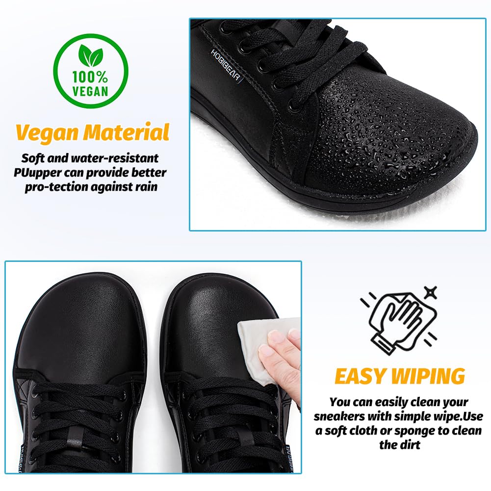 HOBIBEAR Barefoot Shoes Women Mens Minimalist Sneakers Zero Drop Sole Casual Shoes with Wide Toe Box Lightweight Comfortable All Black