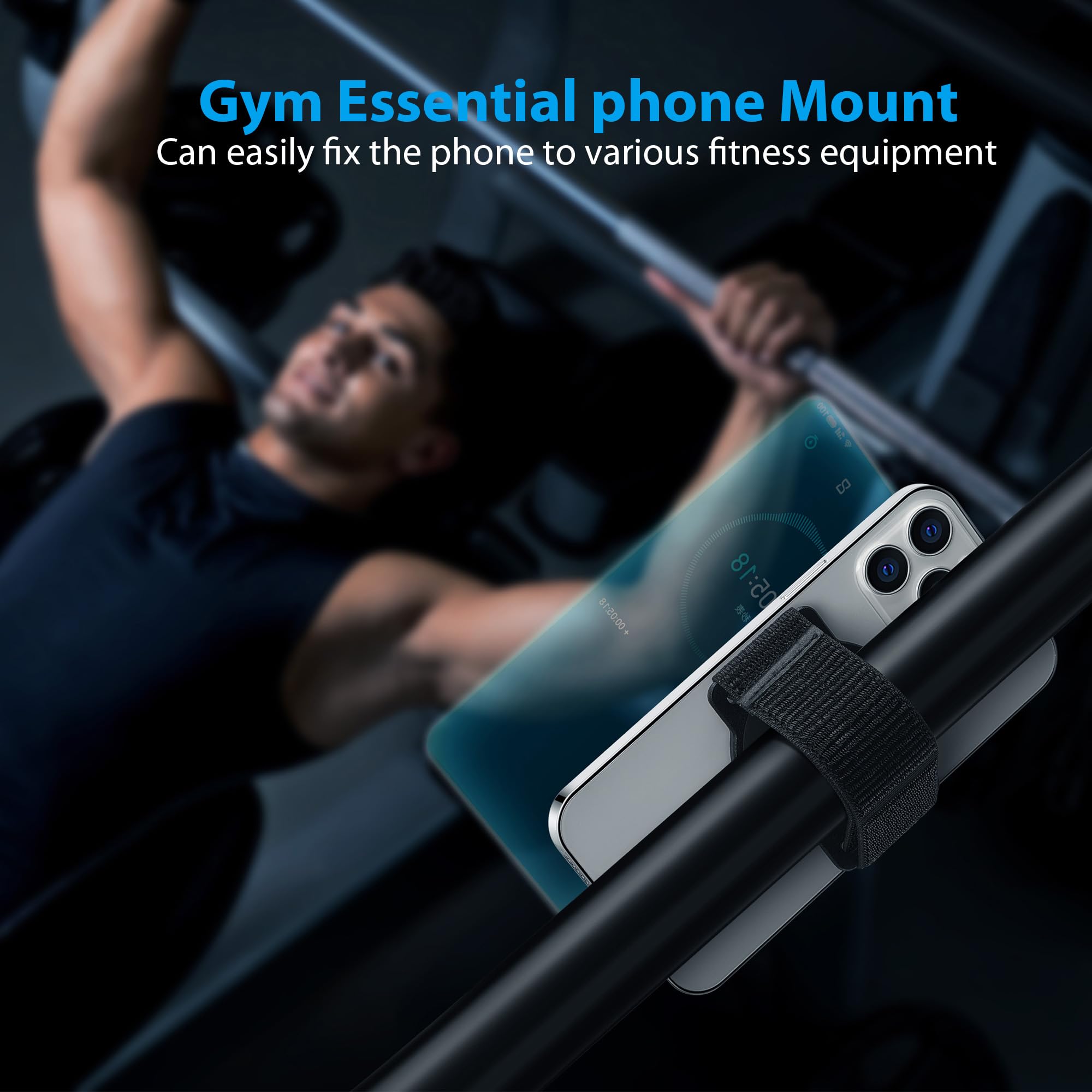 CoStySee Magnetic Phone Mount for Gym,Fitness Phone Holder with Velcro Strap for Treadmill/Stroller/Indoor Cycling Handlebar & More,Compatible with iPhone 15/14/13/12 Series