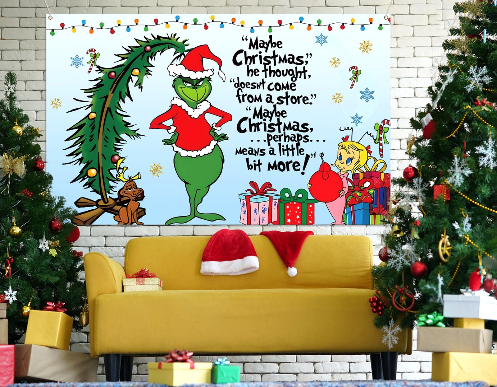 Sunwer Merry Grinchmas Photo Booth Backdrop Christmas Green Elf Winter Holiday Party Decor Xmas Indoor Outdoor Wall Hanging Background Decoration Supply (5.9×3.6ft)