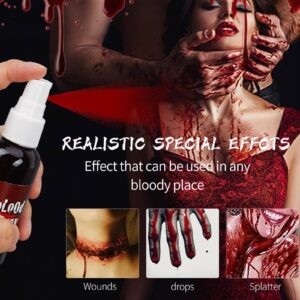 Halloween Fake Blood Spray Makeup,Realistic Effects Fake Blood Washable for Scar Wound and Clothes,Fake Blood for Eyes Drips Nose Bleeds,Halloween Blood for Cosplay SFX Zombie Vampire Special Effects