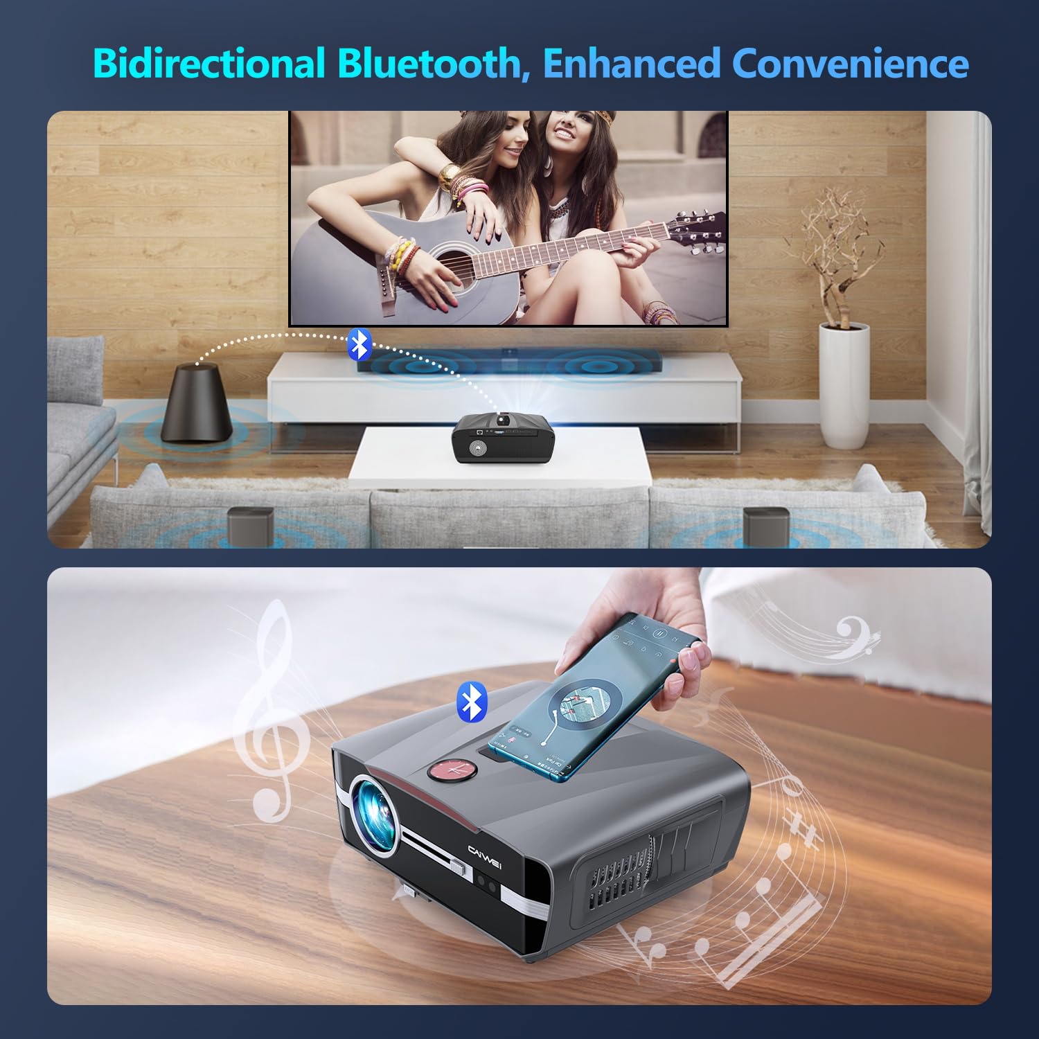 4K Projector Auto Focus HDR WiFi 6, Smart Daylight Projector 4K High Lumen 1200 ANSI LED 1080P Ultra HD Ceiling Mounted Home Theater Movie Gaming Indoor Outdoor with Bluetooth HDMI USB Ethernet Apps