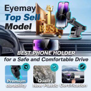 Eyemay 2023 Upgraded Car Phone Holder - [ Bumpy Roads Friendly ] Phone Mount for Car Dashboard Windshield Air Vent 3 in 1, Hand Free Mount for iPhone 15 14 13 12 Pro Max Samsung All Cell Phones