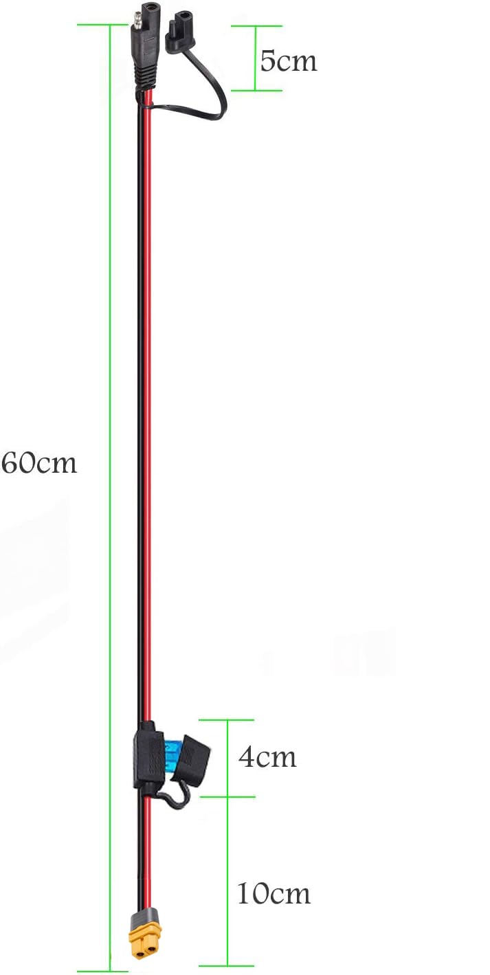 YETOR 10AWG SAE to XT60 Connector Extension Cable,with 15A Protection Fuse for Safety,SAE Plug XT60 Female Adapter Charger Solar Panel Cable for Solar Generator Portable Power Station(2FT)