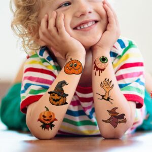 CHARLENT 148 Sheets Halloween Temporary Tattoos for Kids - Individual Halloween Pumpkin Skeletons Tattoos for Boys Girls Halloween Party Favors Treats Goodie Bag Fillers