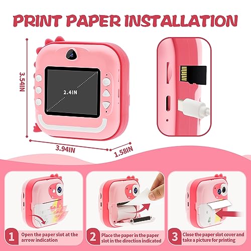 Mini Kids Digital Instant Print Camera with SD Card,Cheap Children’s Video Toddler Camera Toys Age 3-14,Birthday for 3 4 5 6 7 8 9 10 11 13 14 Year Old Girls Boys (Pink)