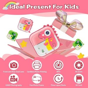 Mini Kids Digital Instant Print Camera with SD Card,Cheap Children’s Video Toddler Camera Toys Age 3-14,Birthday for 3 4 5 6 7 8 9 10 11 13 14 Year Old Girls Boys (Pink)