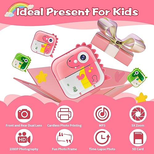 Mini Kids Digital Instant Print Camera with SD Card,Cheap Children’s Video Toddler Camera Toys Age 3-14,Birthday for 3 4 5 6 7 8 9 10 11 13 14 Year Old Girls Boys (Pink)