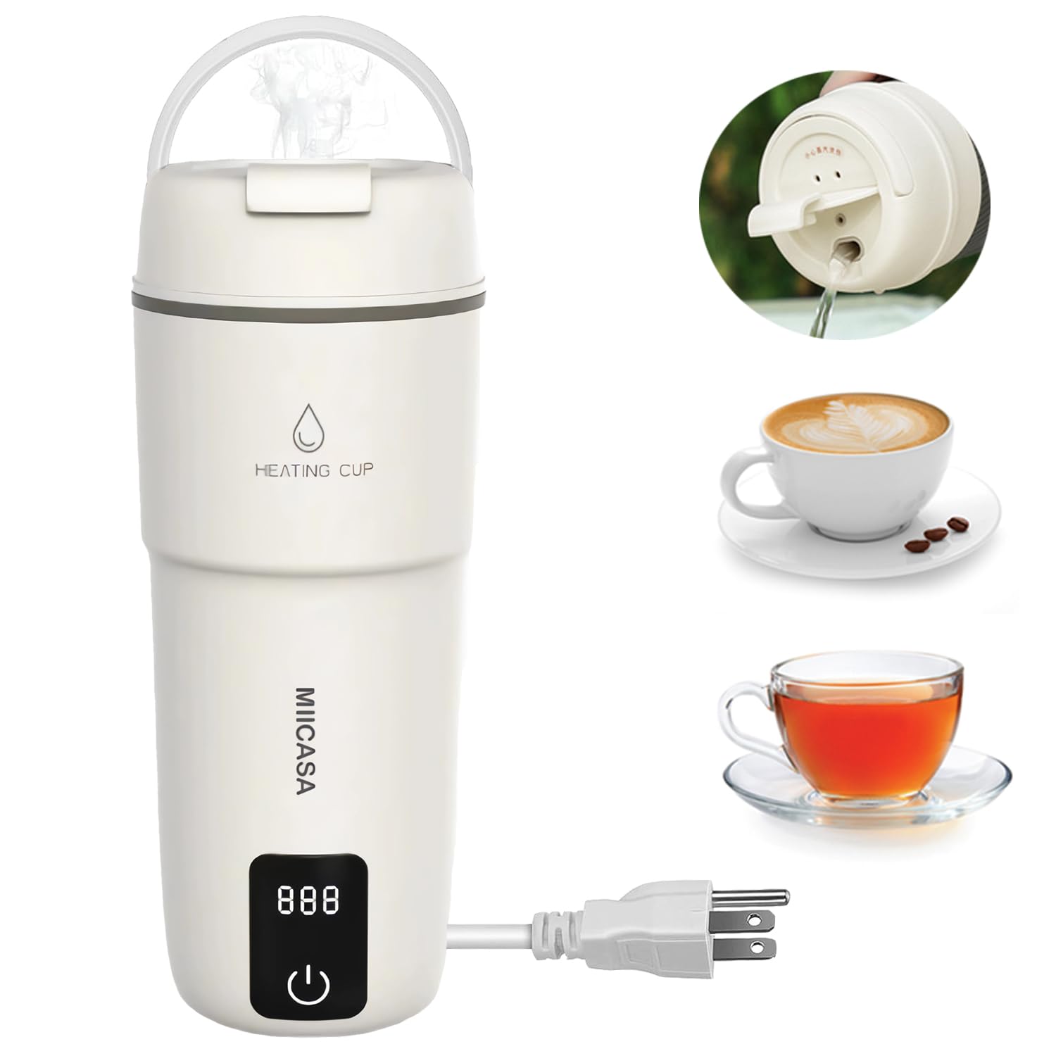 Electric Travel Kettle, Miicasa Portable Water Boiler with Temperature Control and LCD Display, Auto Shut-Off and Boil Dry Protection with Keep Warm Function, PBA free, 400ml Stainless Steel Kettle