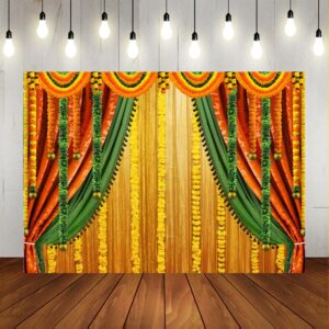 lofaris india pooja backdrop puja ganpati photography traditional banana leaf green chatiya ganesh mehndi festival background decorations wedding party marigold garlands photo props 7x5ft