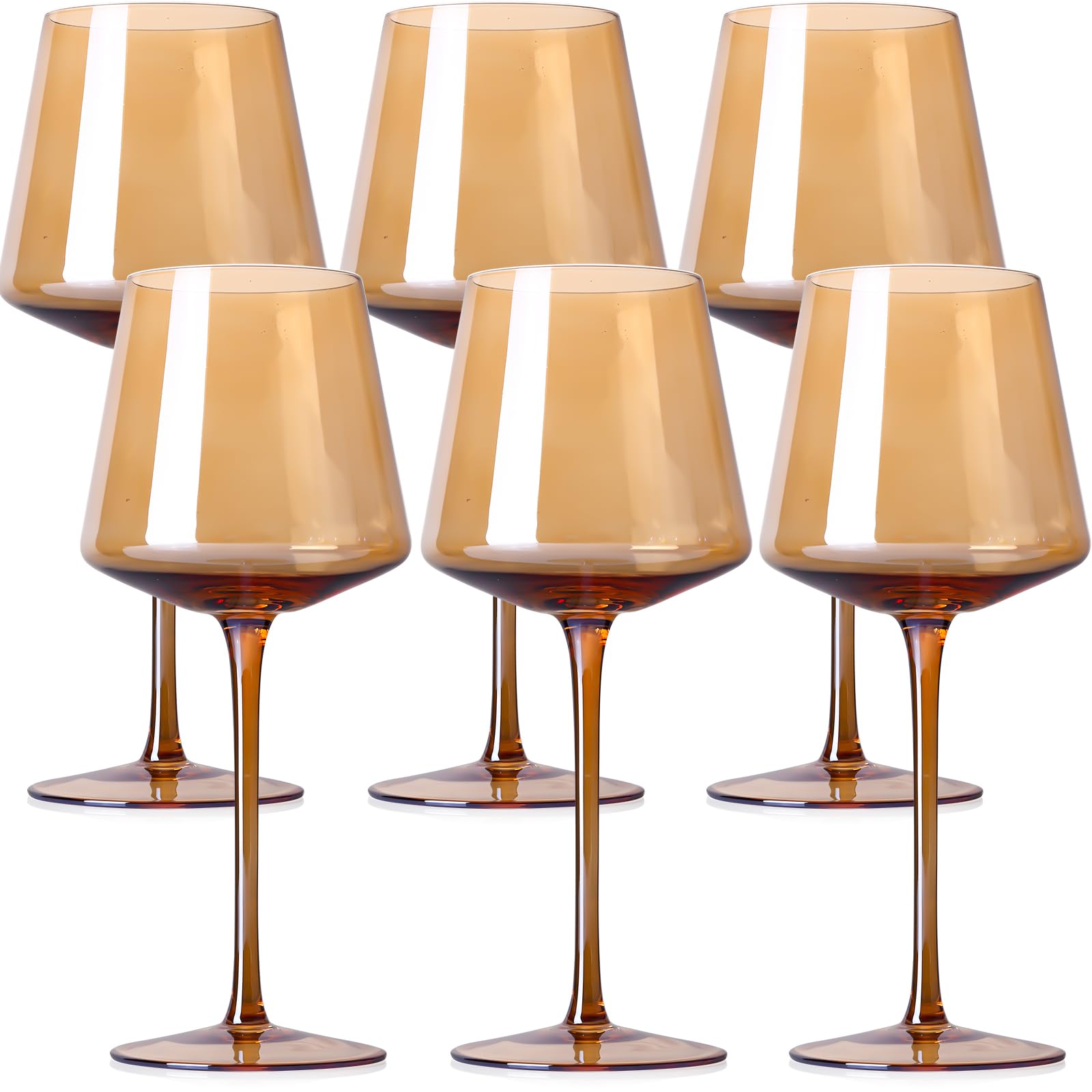 Amber Wine Glasses Set of 6-16oz Hand-Blown Amber Crystal Long Stem Wine Glasses Set, Unique Red White Wine Glasses For Home Bar,Party