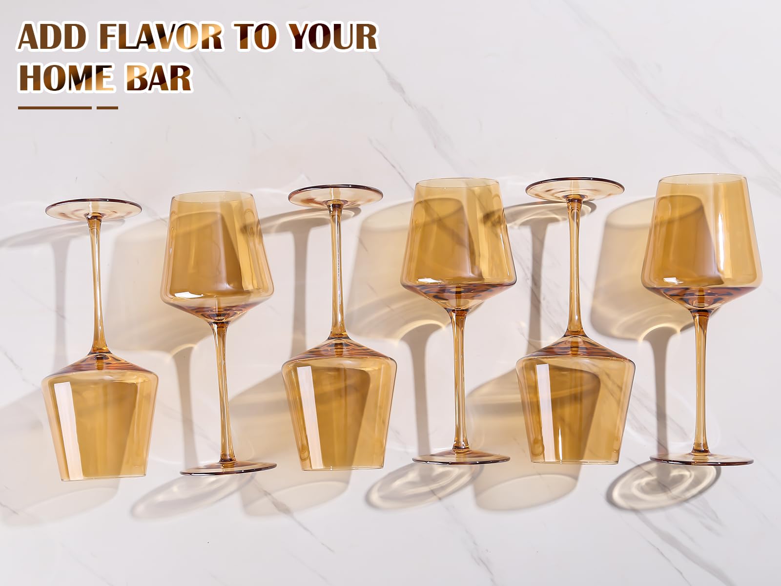 Amber Wine Glasses Set of 6-16oz Hand-Blown Amber Crystal Long Stem Wine Glasses Set, Unique Red White Wine Glasses For Home Bar,Party