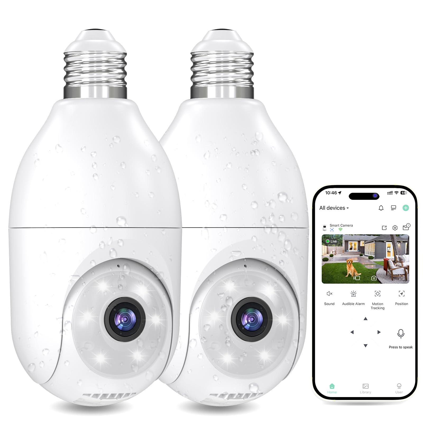 OFYOO 2K Light Bulb Security Camera with Night Vision, Motion Detection, 360° Remote Viewing, and Real-Time Alerts for Home Safety, Waterproof, Indoor and Outdoor Cam, 2 Packs