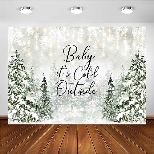 Avezano Baby It's Cold Outside Backdrop Winter Baby Shower Photo Background Props Winter Wonderland Party Decoration Winter Snowflakes Newborn Photo Photo Banner (Green, 7x5ft)