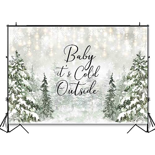 Avezano Baby It's Cold Outside Backdrop Winter Baby Shower Photo Background Props Winter Wonderland Party Decoration Winter Snowflakes Newborn Photo Photo Banner (Green, 7x5ft)