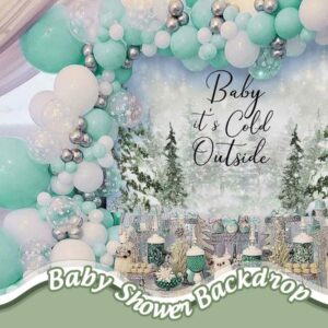 Avezano Baby It's Cold Outside Backdrop Winter Baby Shower Photo Background Props Winter Wonderland Party Decoration Winter Snowflakes Newborn Photo Photo Banner (Green, 7x5ft)