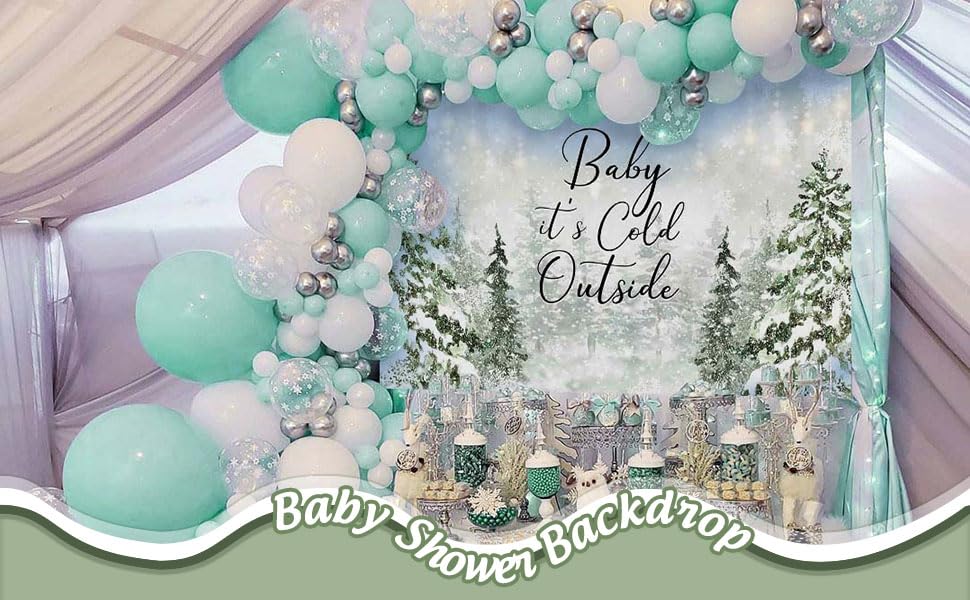 Avezano Baby It's Cold Outside Backdrop Winter Baby Shower Photo Background Props Winter Wonderland Party Decoration Winter Snowflakes Newborn Photo Photo Banner (Green, 7x5ft)