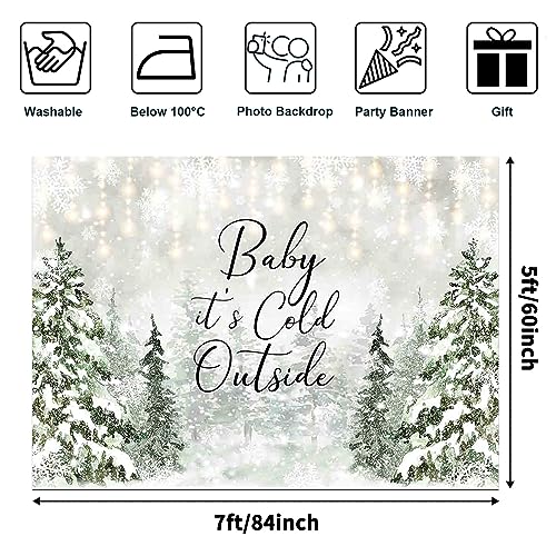 Avezano Baby It's Cold Outside Backdrop Winter Baby Shower Photo Background Props Winter Wonderland Party Decoration Winter Snowflakes Newborn Photo Photo Banner (Green, 7x5ft)