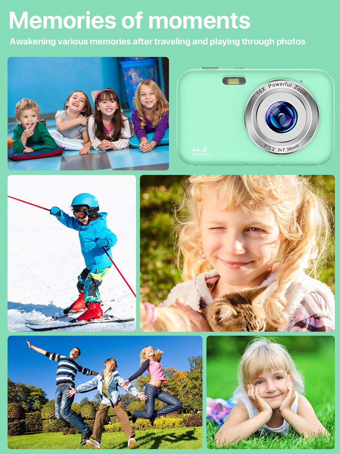 Digital Camera, FHD 1080P Kids Camera with 32GB SD Card 16X Digital Zoom Portable Small Camera, Compact Point and Shoot Camera Mini Digital Camera for Teens Kids Boys Girls Students Seniors - Green