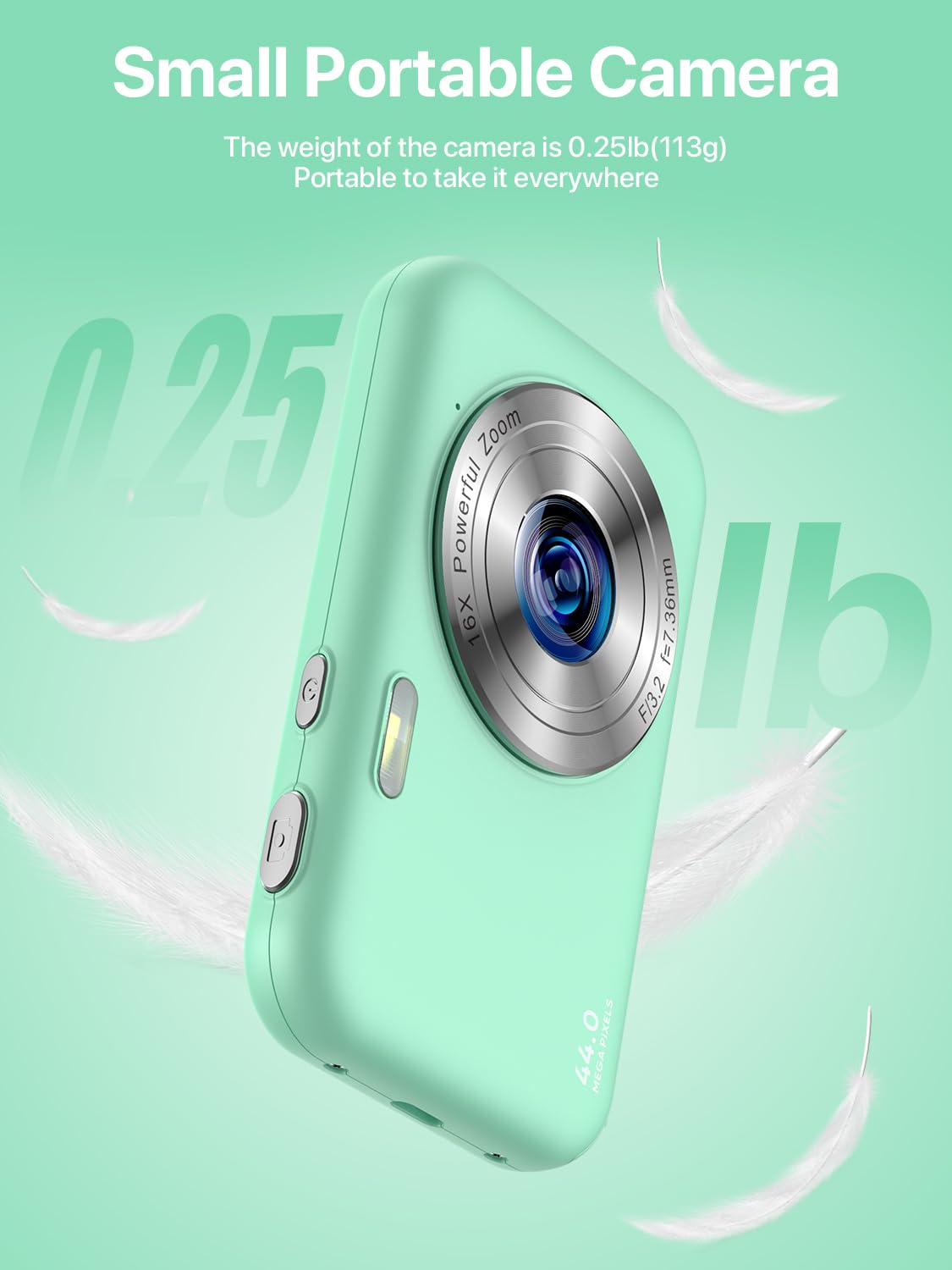 Digital Camera, FHD 1080P Kids Camera with 32GB SD Card 16X Digital Zoom Portable Small Camera, Compact Point and Shoot Camera Mini Digital Camera for Teens Kids Boys Girls Students Seniors - Green