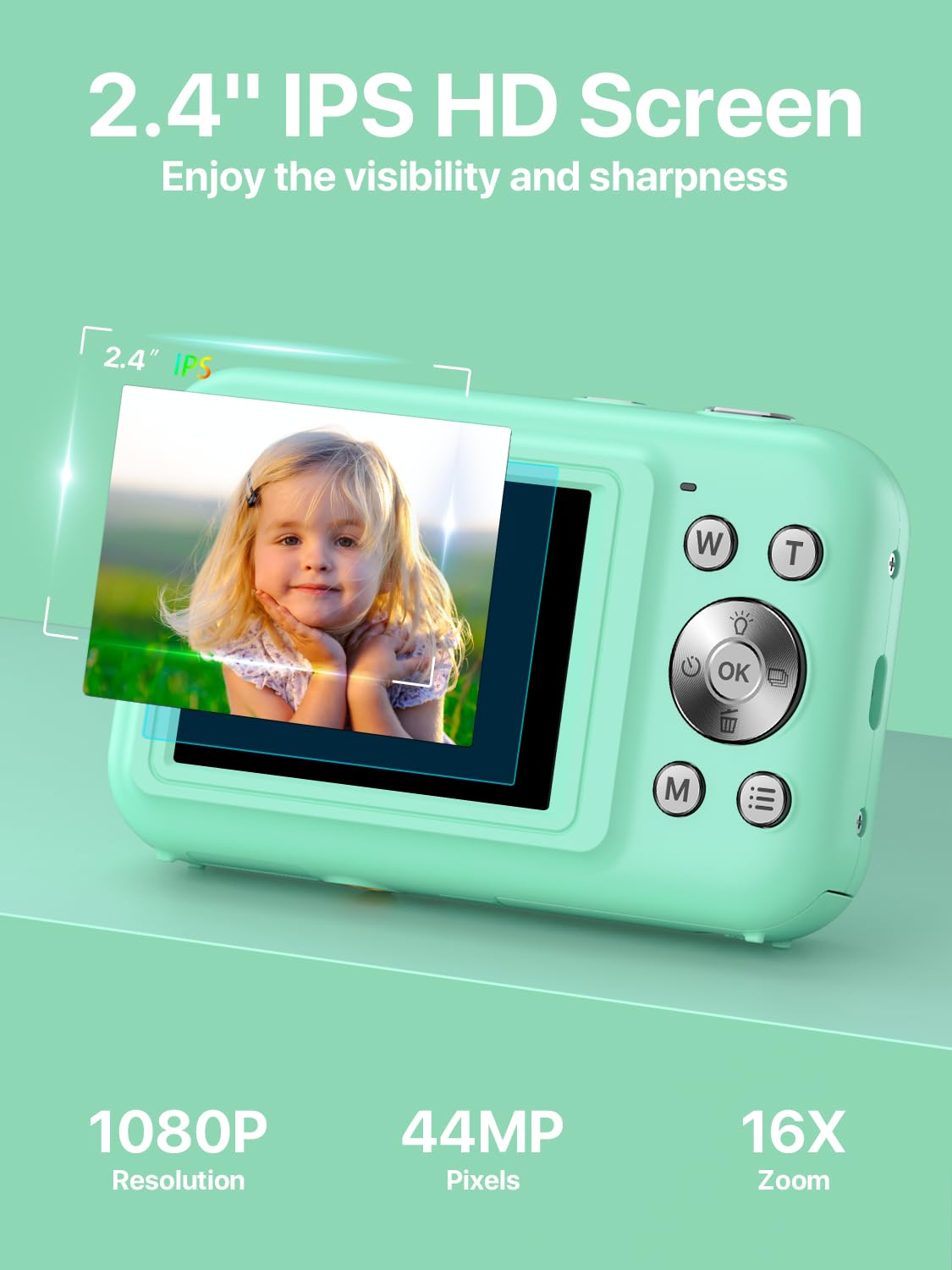 Digital Camera, FHD 1080P Kids Camera with 32GB SD Card 16X Digital Zoom Portable Small Camera, Compact Point and Shoot Camera Mini Digital Camera for Teens Kids Boys Girls Students Seniors - Green