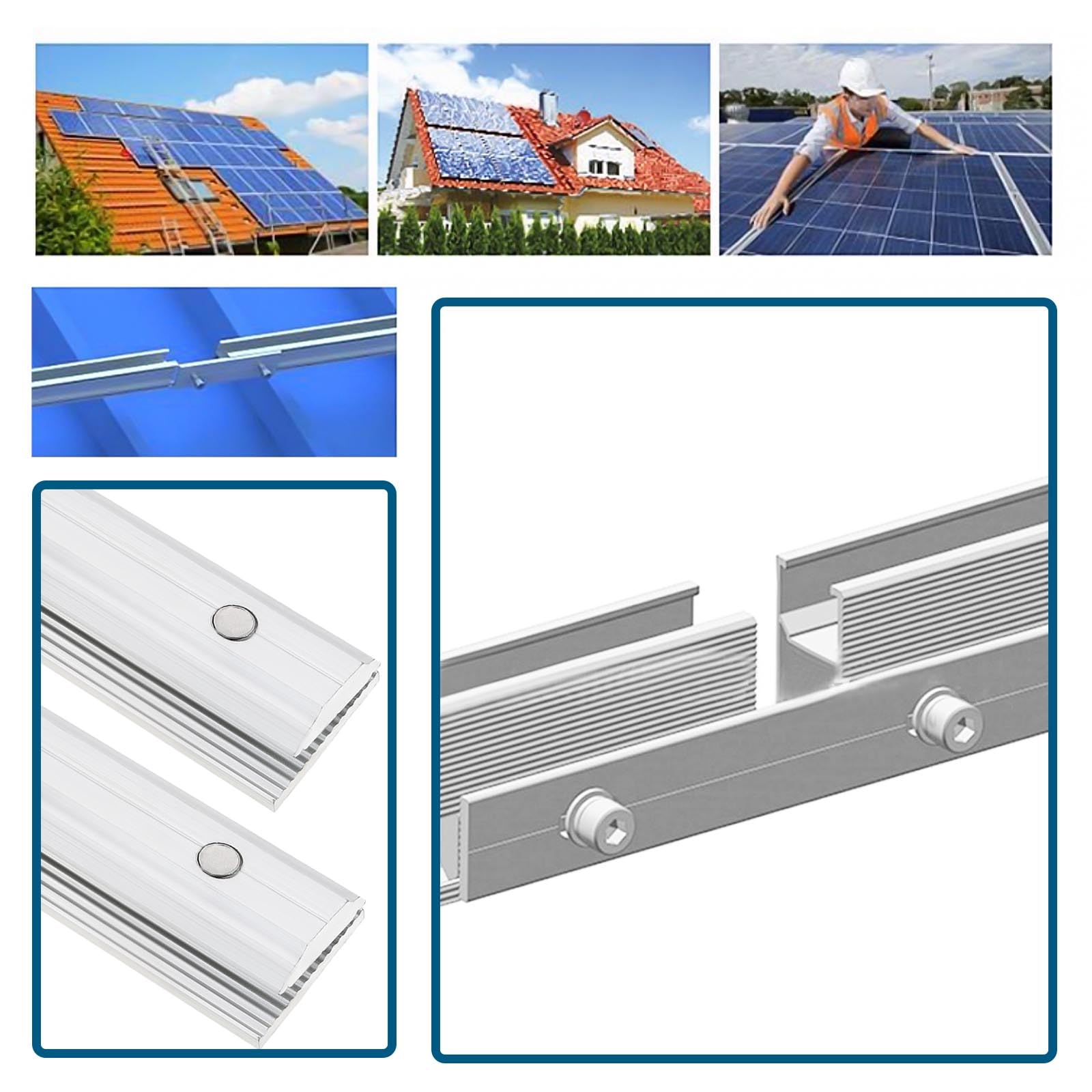 ECSiNG 4Pcs Solar Panel Rail Profile Connector Aluminium Mounting Rail Connectors Solar Panel Mounting Kit Solar Panel Accessories 14x3cm