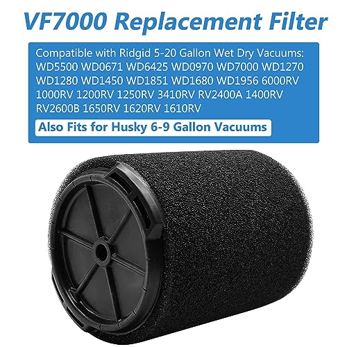 VF7000 Replacement Filter Foam Wet Application for Ridgid 5-20 Gallon Wet/Dry Vacuums 2 Pack