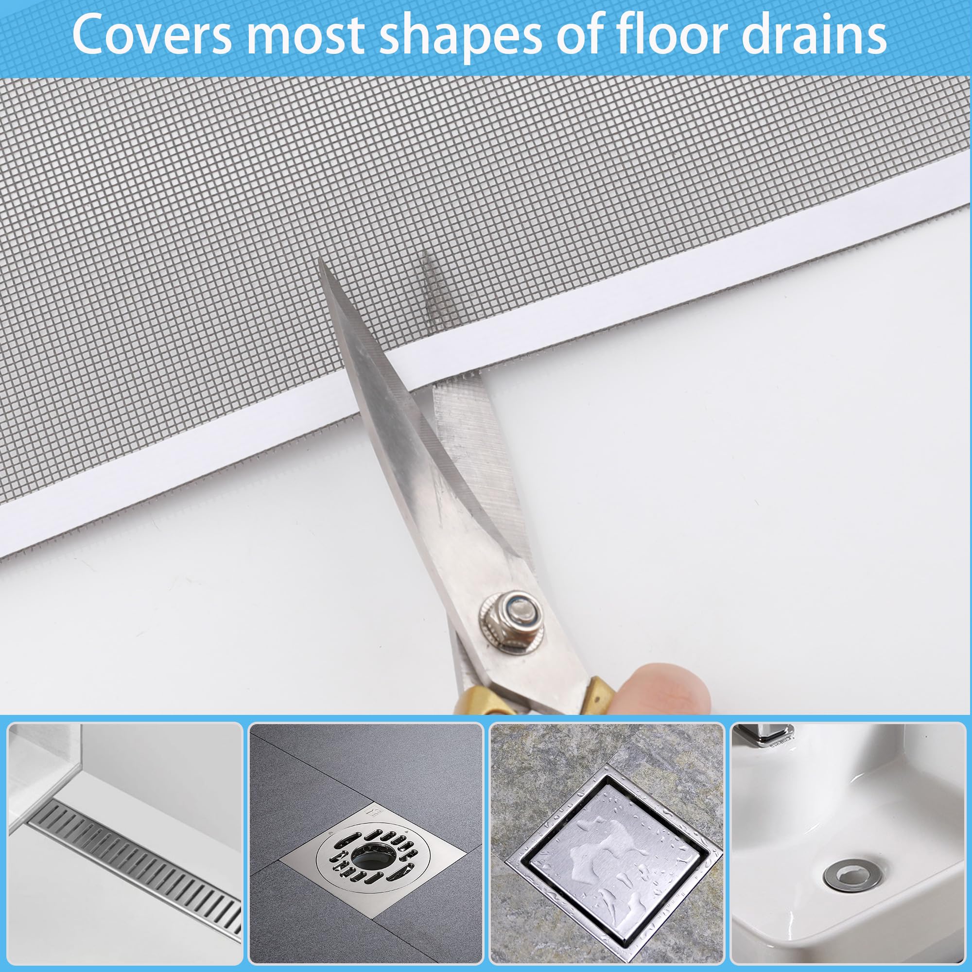 4.72in*13ft Widen Disposable Shower Drain Hair Catcher, Cutable Shower Drain Hair Catcher That Can be Cut to Fit Any Size, Easily Covering Round, Square, and Rectangular Floor Drains. (1, 4.72in*13ft)