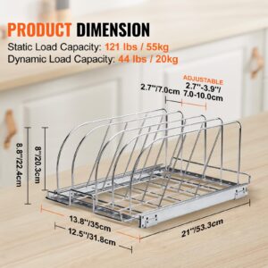 VEVOR Pan and Pot Rack, Expandable Pull Out Under Cabinet Organizer, Cookie Sheet Baking Pans tray Organization, Adjustable Wire Dividers, Steel Lid Holder for Kitchen Cabinet & Pantry Storage, 13.8"W