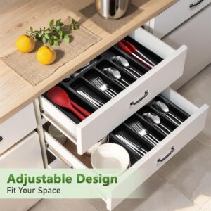 Gelply 1 PC Silverware Drawer Organizer, Expandable 7 Compartment Utensil Tray for Kitchen Drawers, Large Adjustable Flatware Organizer, Kitchen Organization for Forks Spoons Knives Storage - Black