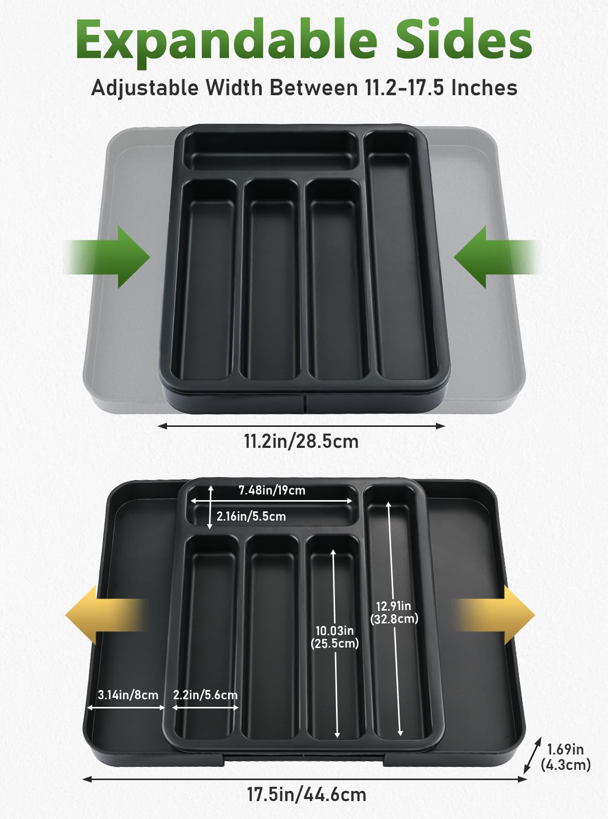 Gelply 1 PC Silverware Drawer Organizer, Expandable 7 Compartment Utensil Tray for Kitchen Drawers, Large Adjustable Flatware Organizer, Kitchen Organization for Forks Spoons Knives Storage - Black