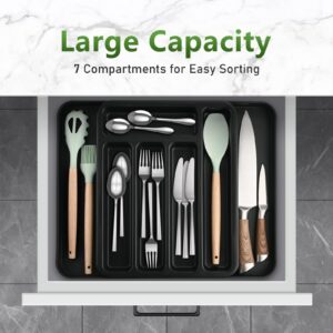 Gelply 1 PC Silverware Drawer Organizer, Expandable 7 Compartment Utensil Tray for Kitchen Drawers, Large Adjustable Flatware Organizer, Kitchen Organization for Forks Spoons Knives Storage - Black