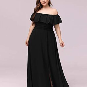 Ever-Pretty Women's Off Shoulder Ruffle Sleeves Side Split Chiffon Plus Size Semi Formal Dresses for Women Black US24