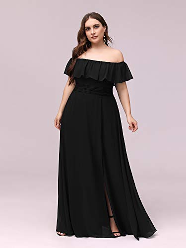 Ever-Pretty Women's Off Shoulder Ruffle Sleeves Side Split Chiffon Plus Size Semi Formal Dresses for Women Black US24