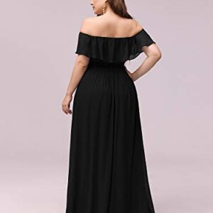 Ever-Pretty Women's Off Shoulder Ruffle Sleeves Side Split Chiffon Plus Size Semi Formal Dresses for Women Black US24