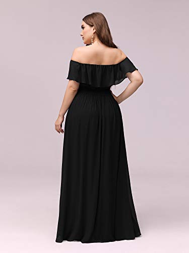 Ever-Pretty Women's Off Shoulder Ruffle Sleeves Side Split Chiffon Plus Size Semi Formal Dresses for Women Black US24