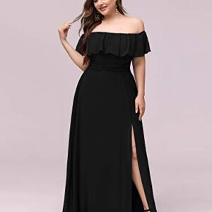 Ever-Pretty Women's Off Shoulder Ruffle Sleeves Side Split Chiffon Plus Size Semi Formal Dresses for Women Black US24