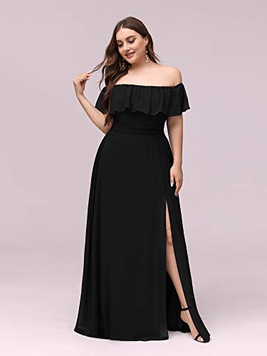 Ever-Pretty Women's Off Shoulder Ruffle Sleeves Side Split Chiffon Plus Size Semi Formal Dresses for Women Black US24