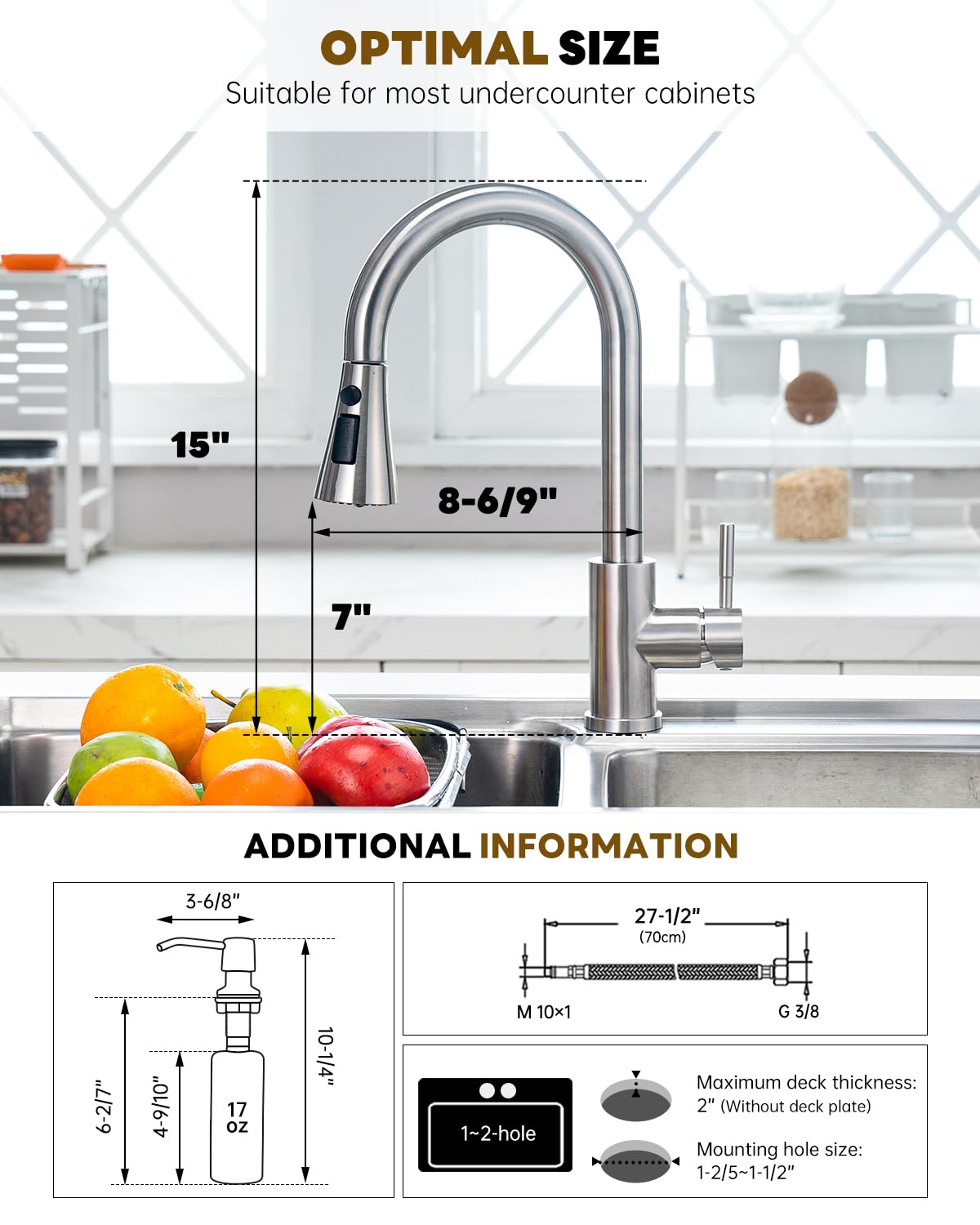 BLYLUND Kitchen Faucets with Soap Dispenser, Brushed Nickel Kitchen Faucet with Pull Down Sprayer 3 Modes, Stainless Steel Modern Kitchen Sink Faucets High Arch Single Handle Faucet