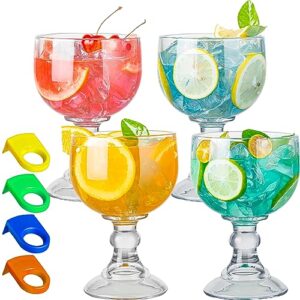 wookgreat schooner beer glasses 21.5 oz set of 4, extra large margarita glass with 4 color clips, shrimp cocktail glasses goblet, large stemmed glasses with thick bottom, crystal clear bar glassware