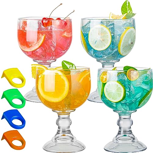 wookgreat Schooner Beer Glasses 21.5 Oz Set of 4, Extra Large Margarita Glass With 4 Color Clips, Shrimp Cocktail Glasses Goblet, Large Stemmed Glasses With Thick Bottom, Crystal Clear Bar Glassware