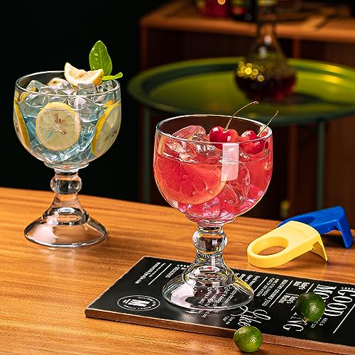 wookgreat Schooner Beer Glasses 21.5 Oz Set of 4, Extra Large Margarita Glass With 4 Color Clips, Shrimp Cocktail Glasses Goblet, Large Stemmed Glasses With Thick Bottom, Crystal Clear Bar Glassware