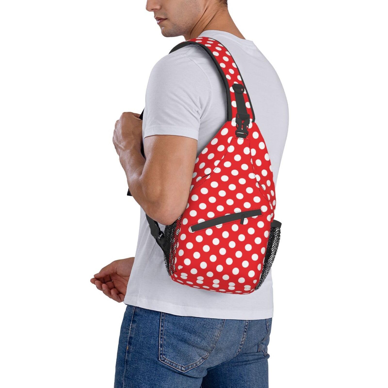 Red White Polka Dot Sling Bag Crossbody Travel Hiking Backpack Daypack for Women Men Unisex，Shoulder Chest Bags Cycling Gym