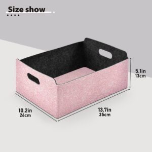 YETTASBIN Pink Glitter Texture Felt Storage Baskets with Handle, Collapsible Open Storage Bin Drawers Storage Box for Shelf Closet Office Bedroom Nursery Home, 14 x 5 x 10 Inch