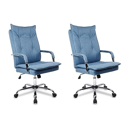 CLATINA Blue Executive Office Chair Set of 2,High Back Computer Desk Chair with Armrest Fabric Double Padded Cushion and Wheels,Adjustable Height Swivel Ergonomic Office Chair for Office Home